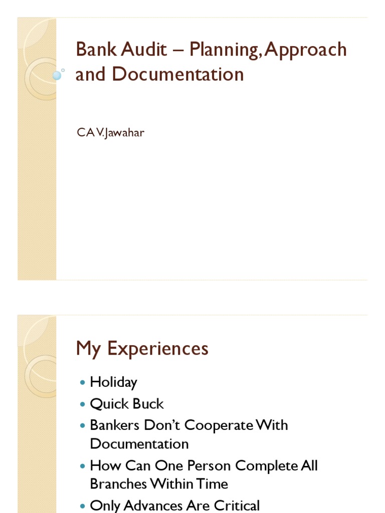 Bank Audit Planning and Documentation Guide | PDF | Audit | Business