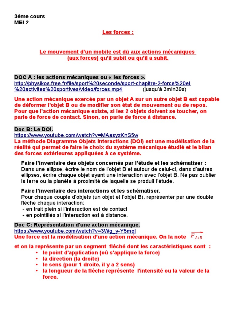 3°MEI2 (Cours Et Exercice D'application) | PDF | Lois du mouvement de ...
