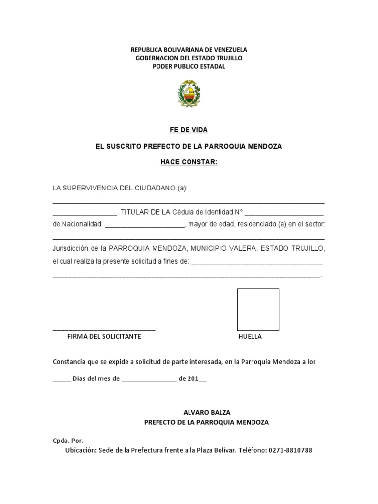 Fe de Vida Formato | PDF