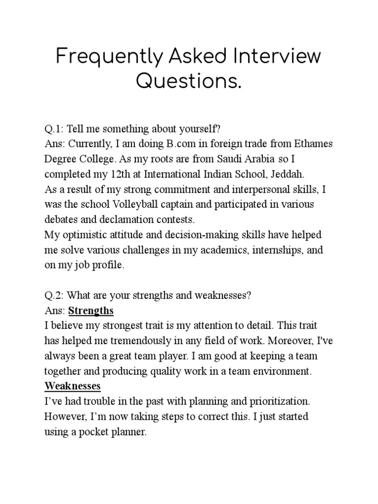 Frequently Asked Interview Questions | PDF | Sales | Marketing