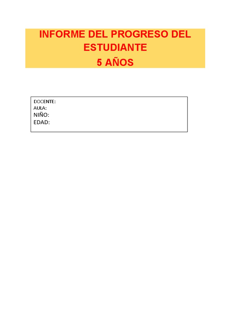 INFORME DEL PROGRESO DEL ESTUDIANTE 5 Años MIRANDA. | PDF ...