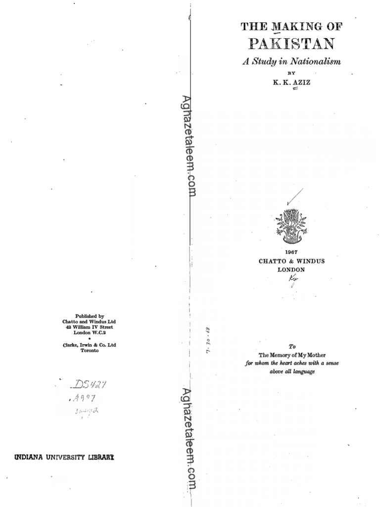 The Making of Pakistan KK Aziz | PDF | Nationalism | Nation