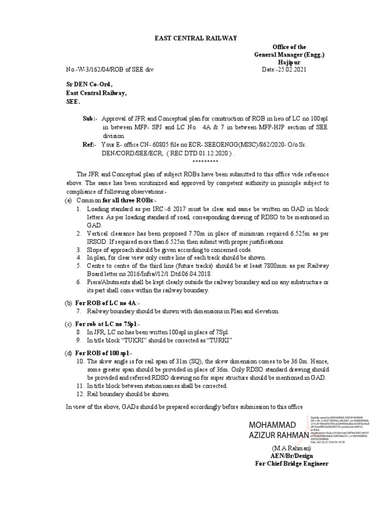 Letter For Approval of JFR of 100 Spl-Revised-Signed by AEN-BD For CBE ...