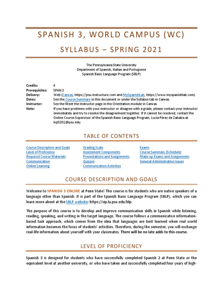 SPAN 3 WC Syllabus Sp21 | PDF | Test (Assessment) | Educational Technology