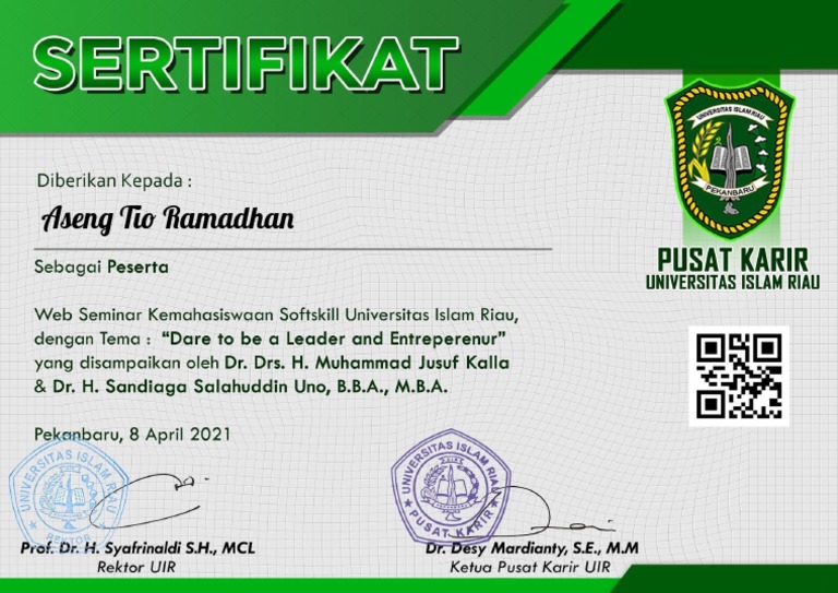 Sertifikat Webinar PKUIR-JK Aseng Tio Ramadhan | PDF