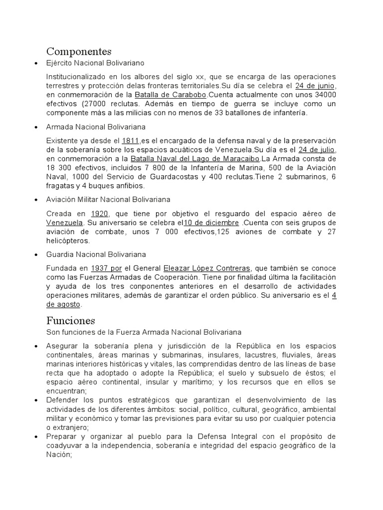 Componentes Y Funciones de La FANB 1 | PDF | Militar | Seguridad ...