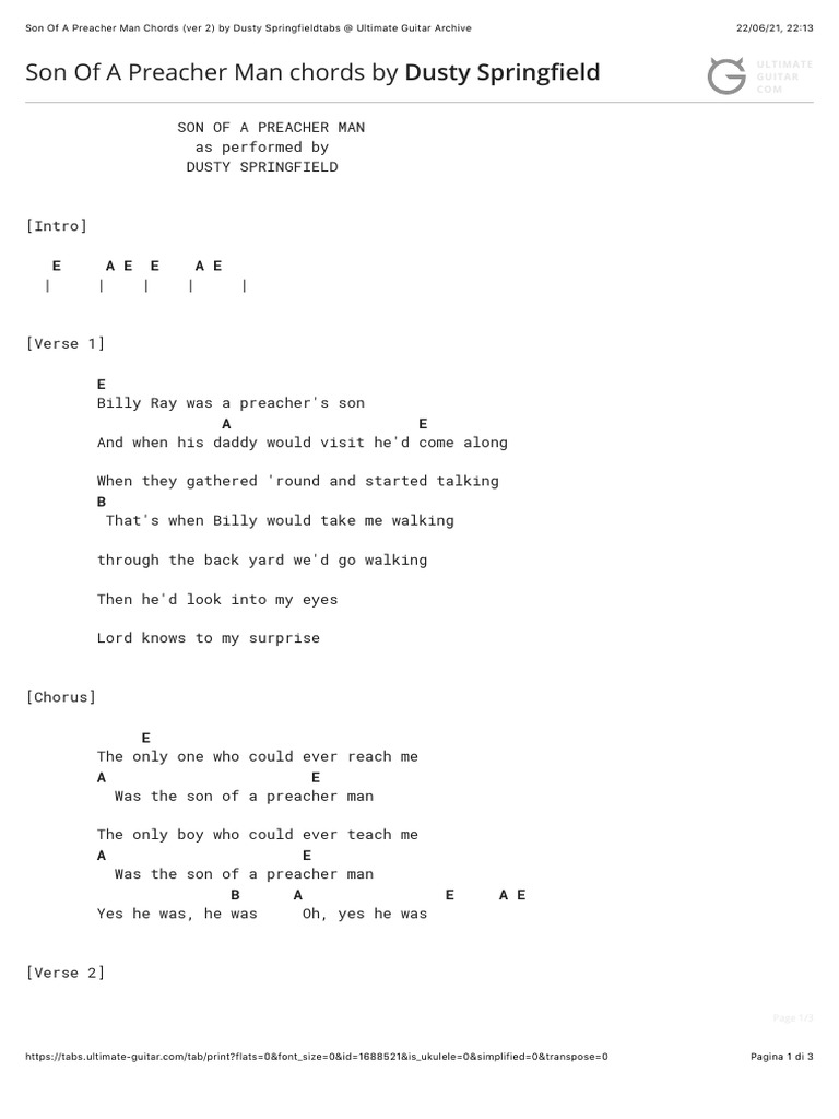 Son of A Preacher Man Chords (Ver 2) by Dusty Springfieldtabs at ...