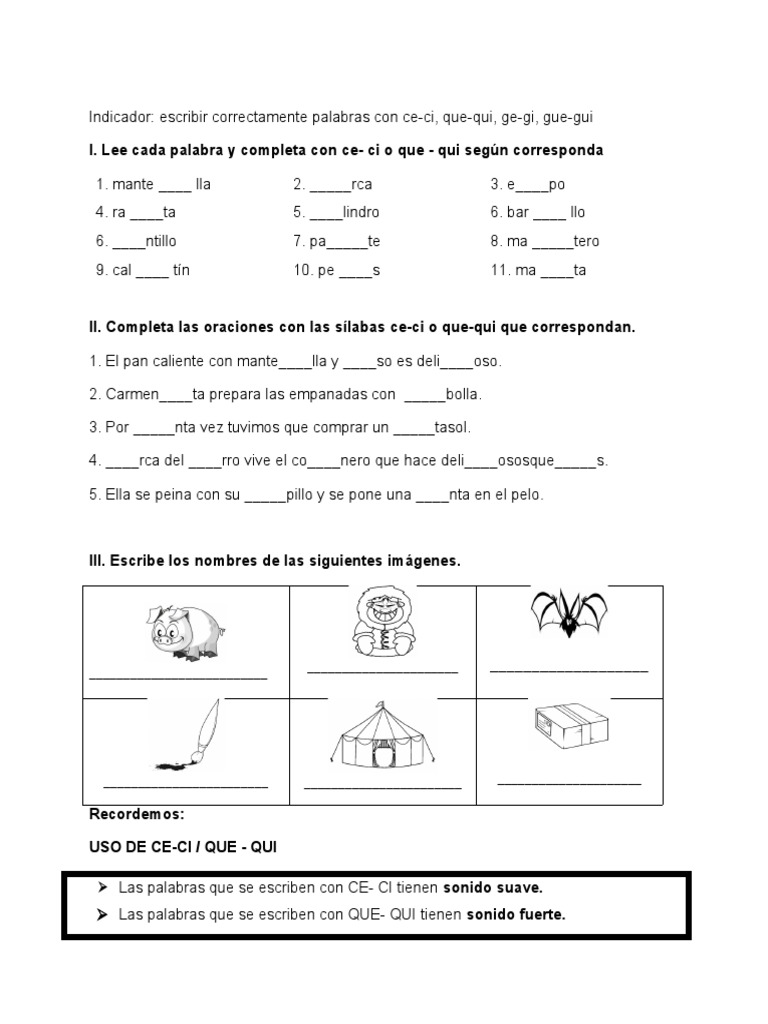 Ejercicios de ce-ci y que-qui para niños | PDF