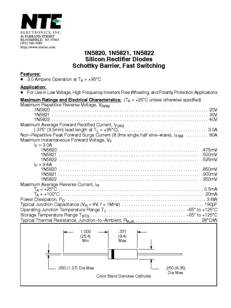 1N5820, 1N5821, 1N5822 Silicon Rectifier Diodes Schottky Barrier, Fast ...