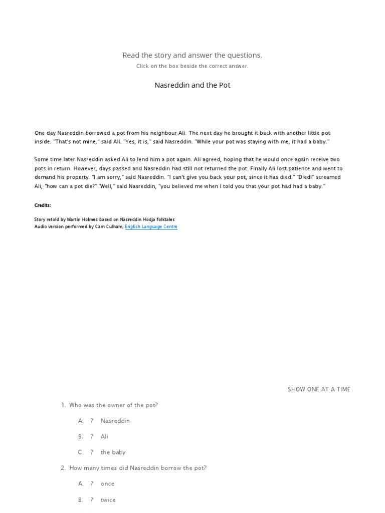 Read The Story and Answer The Questions | PDF