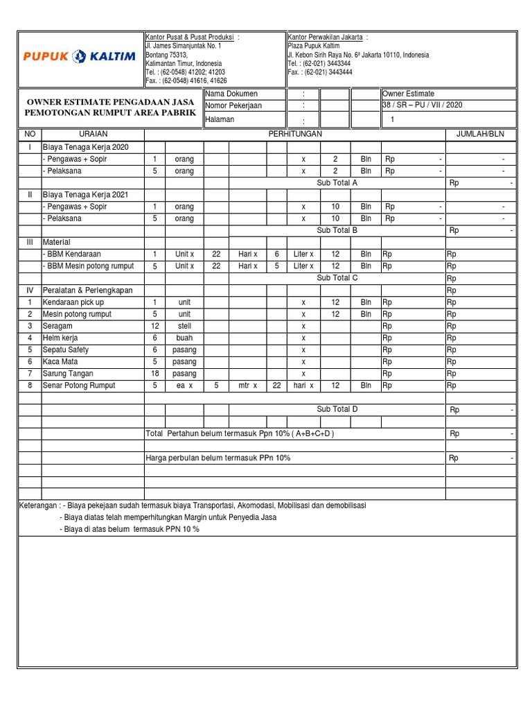 Form Potong Rumput Area Pabrik | PDF