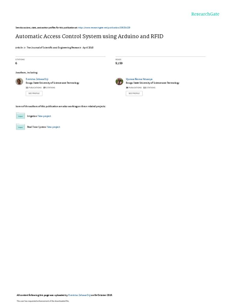 Automatic access control using Arduino and RFID | PDF | Radio Frequency Identification | Arduino