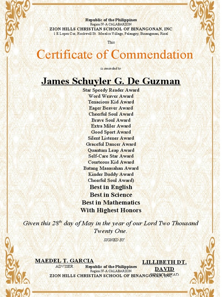 Grade 1 Commendation | PDF | Teaching Mathematics
