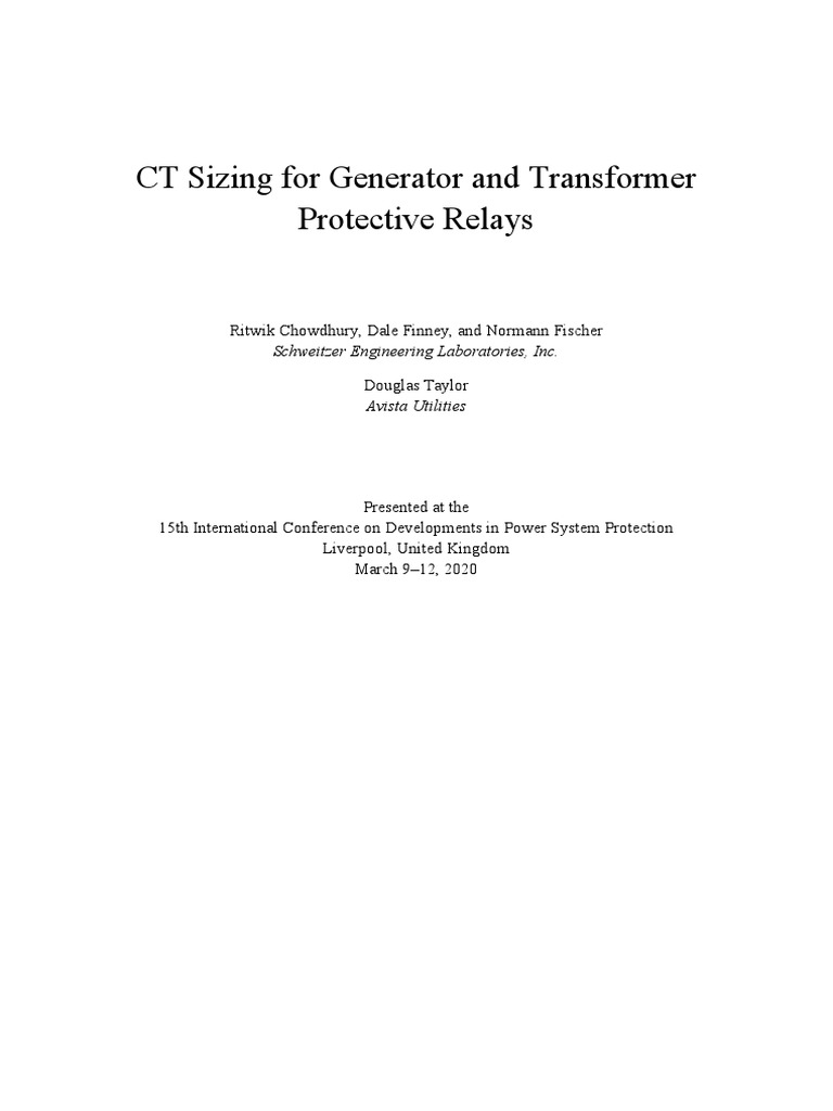 CT Sizing For Generator and Transformer Protective Relays | PDF | Ct ...