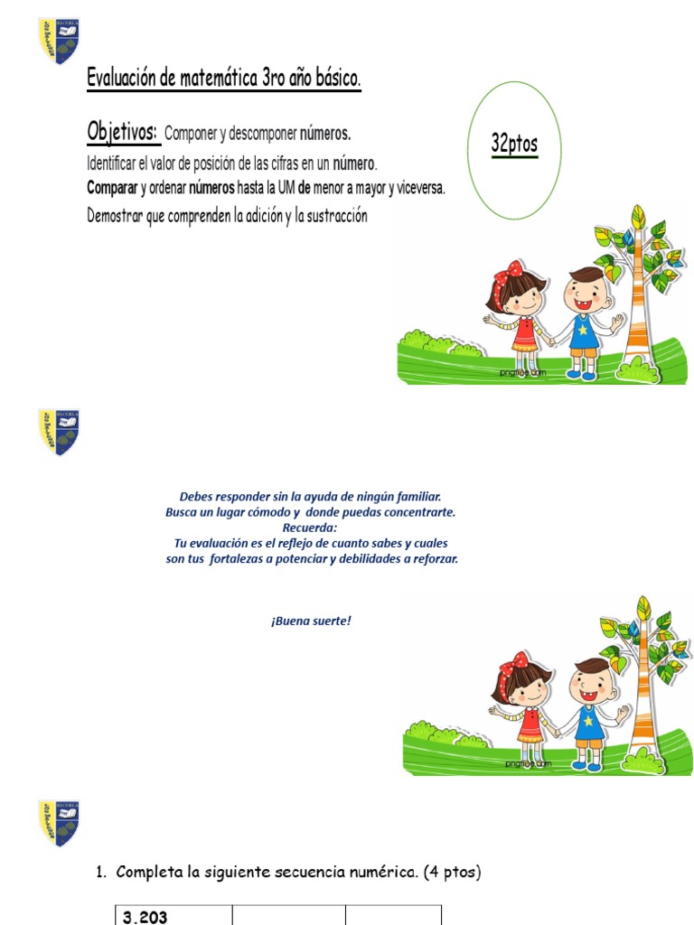Evaluación Matematica 3ro | PDF