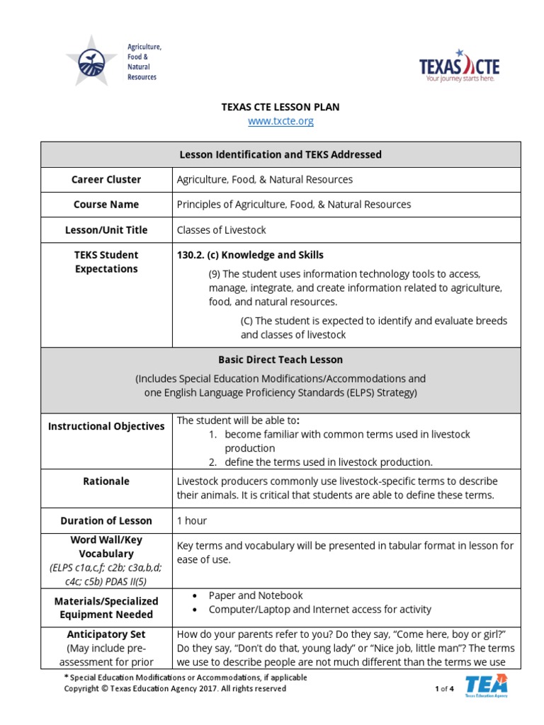 Lesson Plan Classes of Livestock | PDF | Individualized Education ...