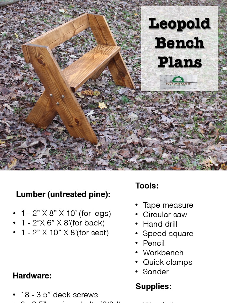 Leopold Bench Plans | PDF | Drill | Screw