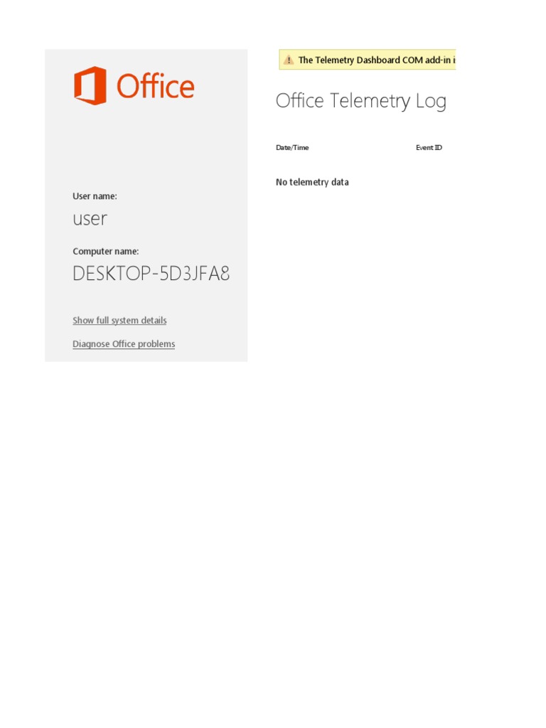 Office Telemetry Log: User Name | PDF | Telemetry | Component Object Model