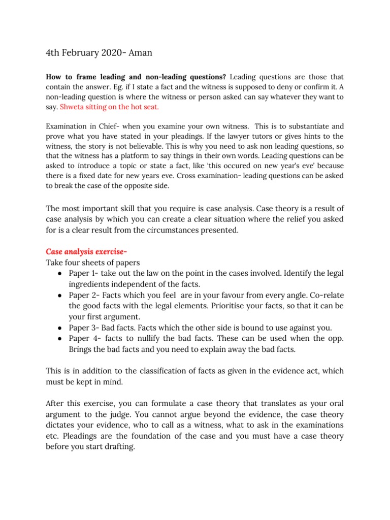 4th February 2020-Aman: How To Frame Leading and Non-Leading Questions ...