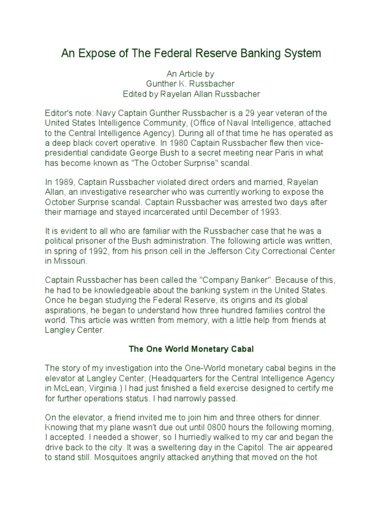 Expose of The Federal Reserve Banking System | PDF | John D. Rockefeller | Standard Oil