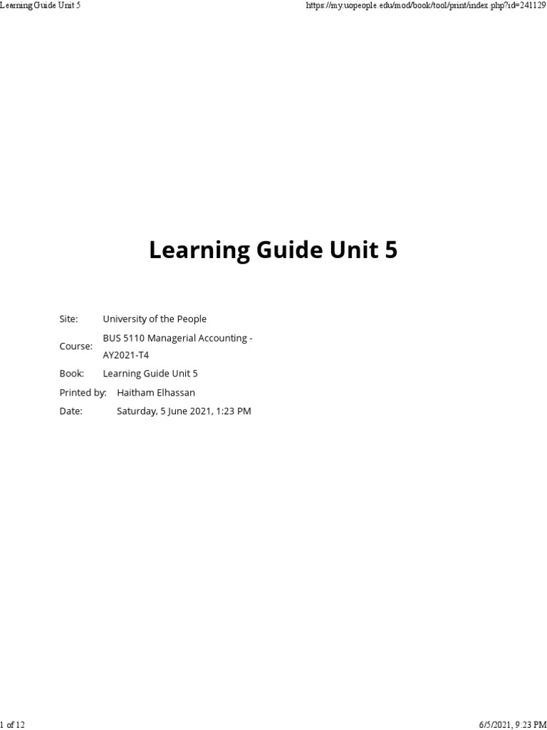 Learning Guide Unit 5 | PDF | Income Statement | Management Accounting