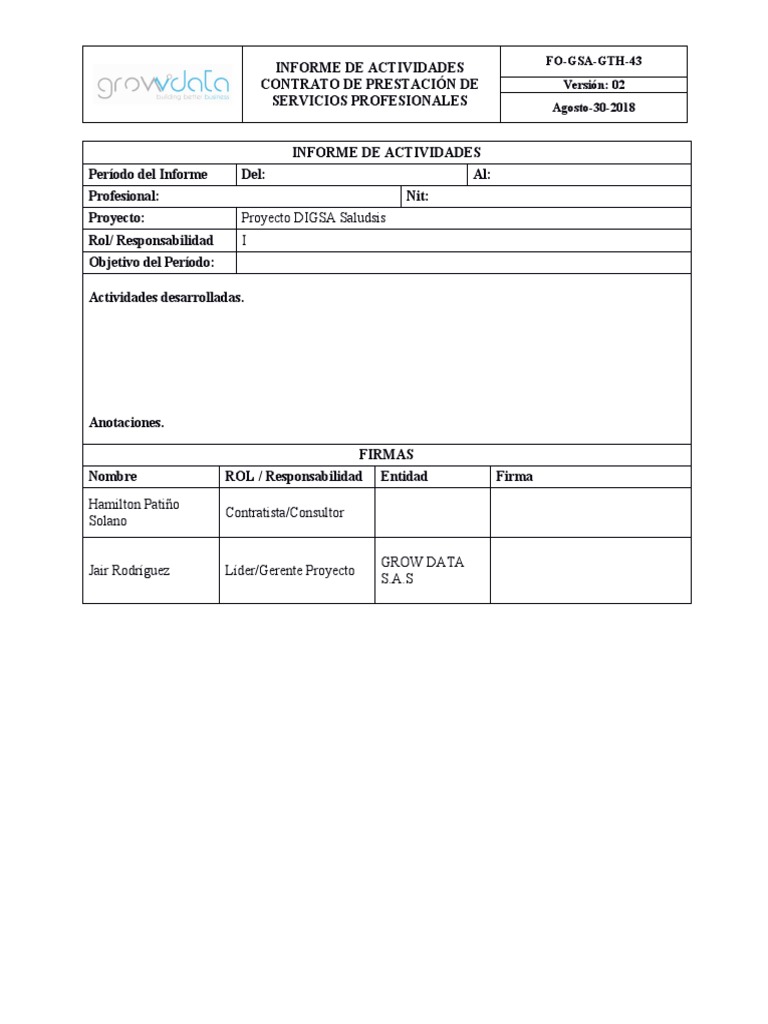 Formato Informe de Actividades CPS | PDF