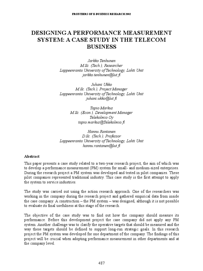 Designing A Performance Measurement System - A Case Study in The Telecom Business | PDF ...
