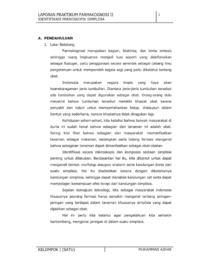 LAPORAN PRAKTIKUM FARMAKOGNOSI II IDENTIFIKASI MIKROSKOPIK SIMPLISIA - PDF Download Gratis | PDF