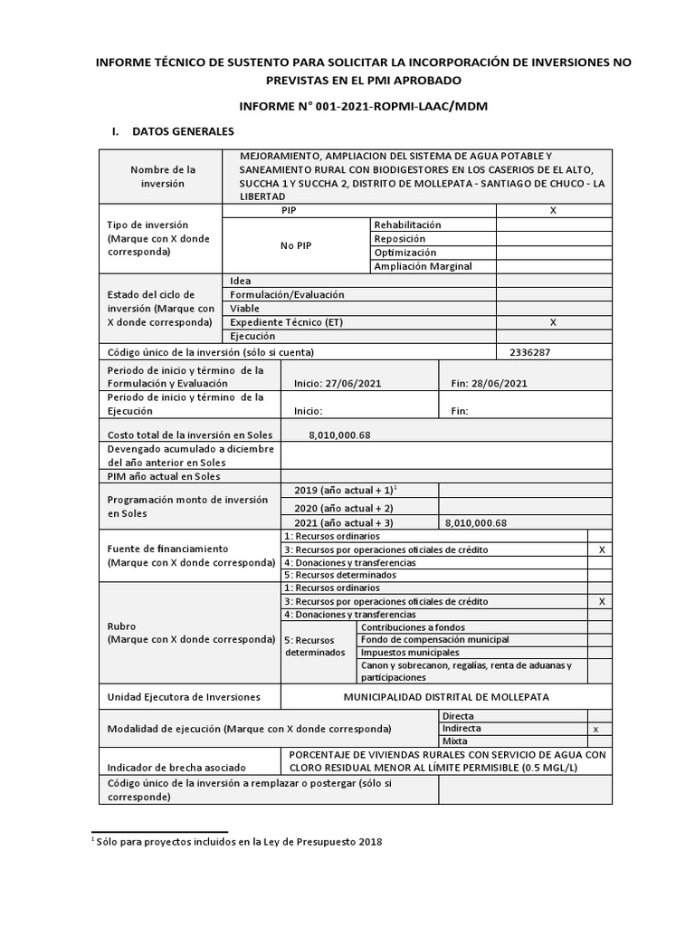Informe Pmi | PDF | Presupuesto | Economias