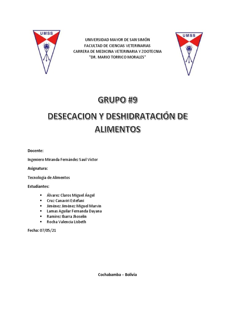 GRUPO 9 - Desecación y Deshidratación | PDF | Leche | Leche en polvo