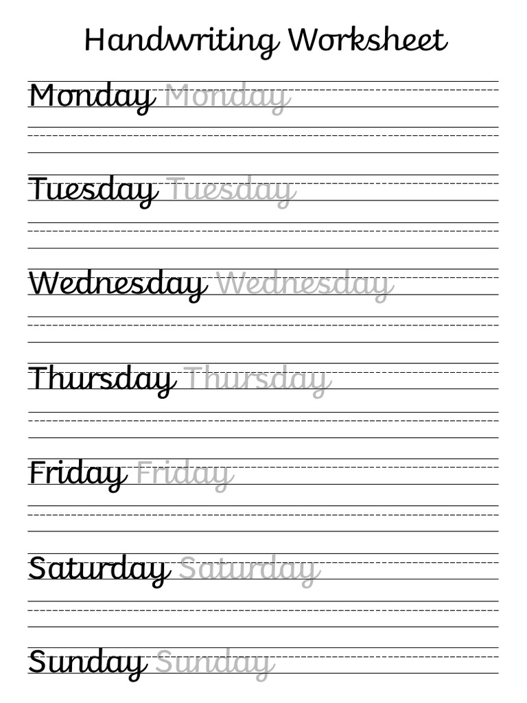 Days of the Week Handwriting Practice | PDF