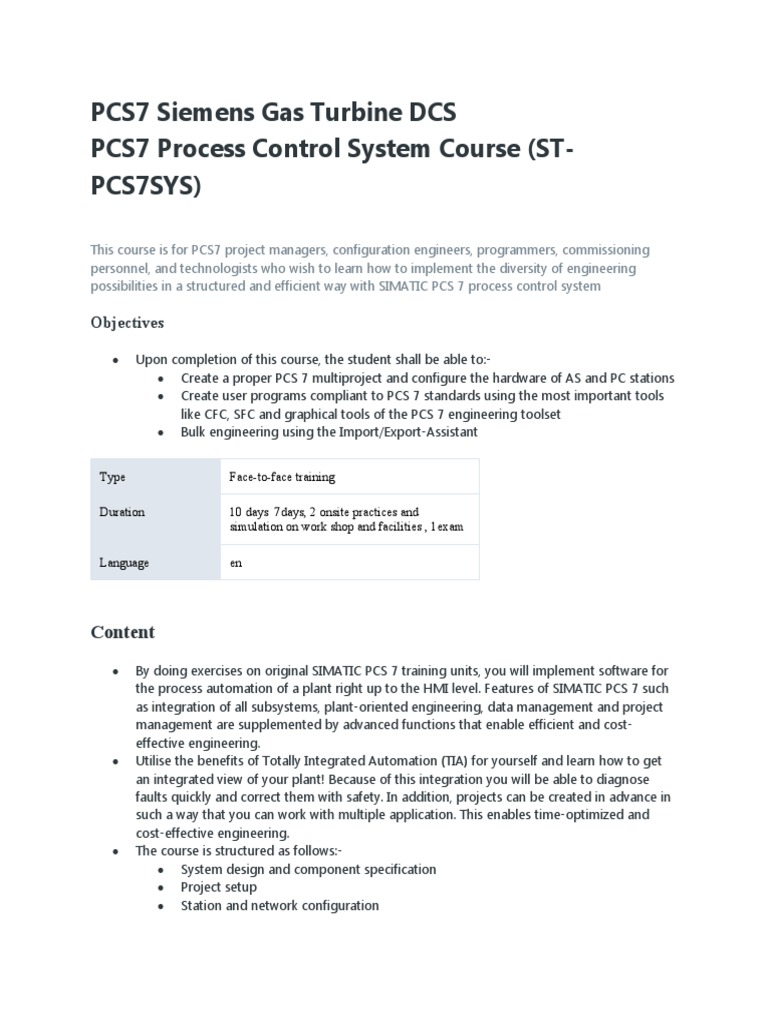 PCS 7 Gas Turbine DCS | PDF