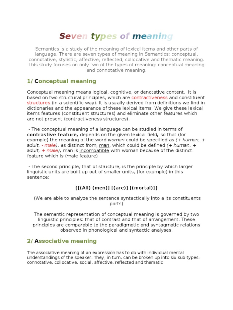 Seven Types of Meaning in Semantics | PDF | Semantics | Symbols