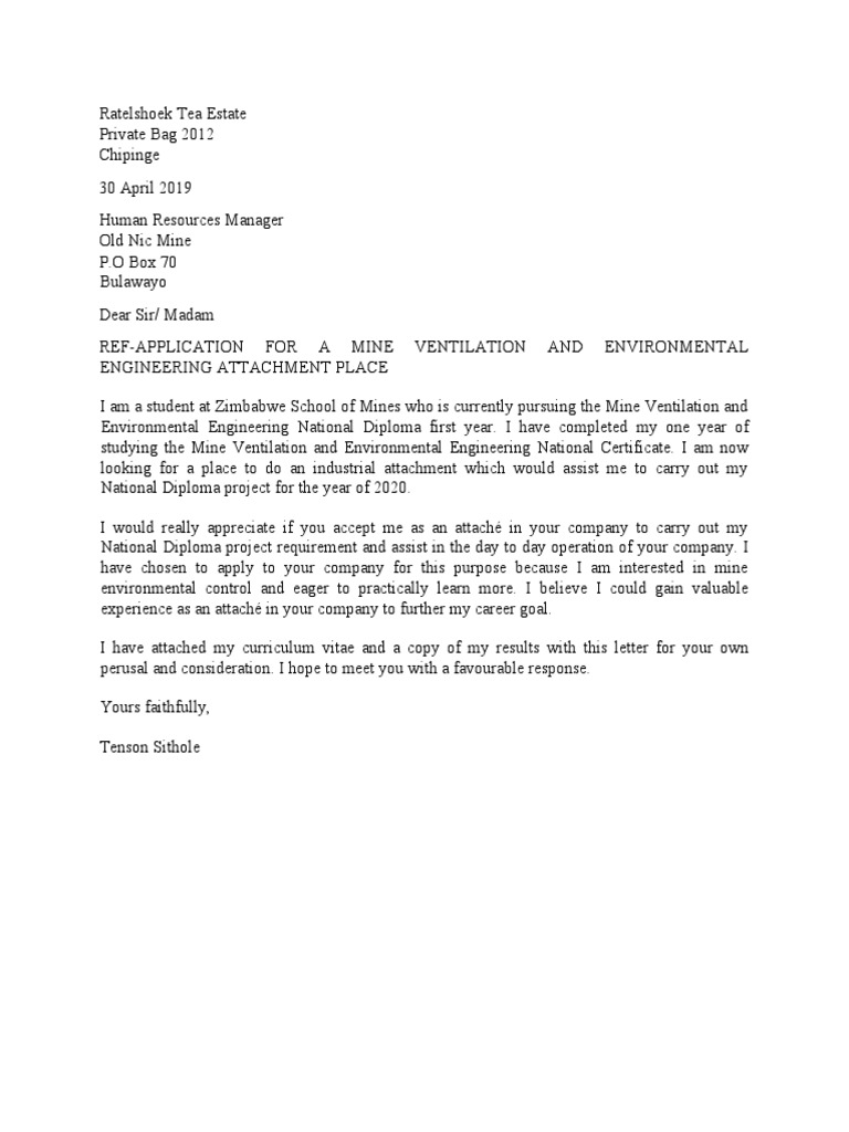 Application Letter Old Nic Mine | PDF