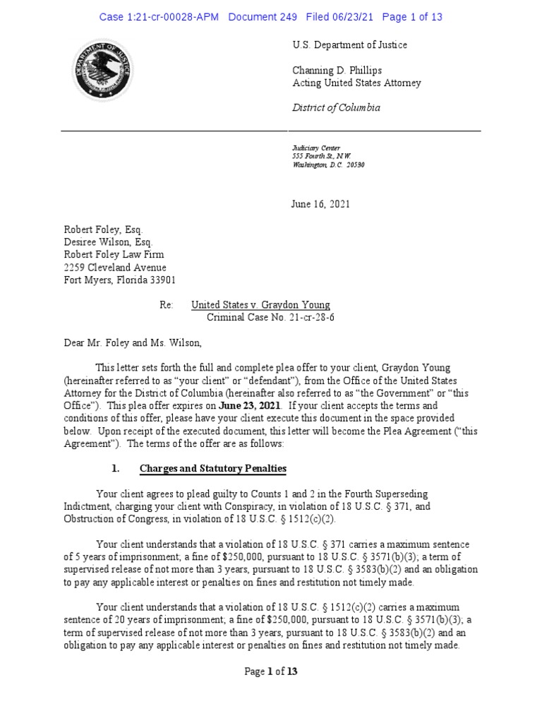 Graydon Young Plea Agreement | PDF | United States Federal Sentencing ...
