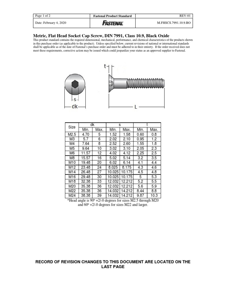 DIN 7991 Metric Screw Specifications | PDF | Specification (Technical ...