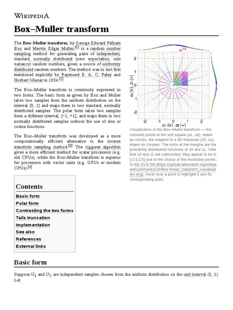 Box-Muller Transform Wiki | PDF | Applied Mathematics | Probability Theory