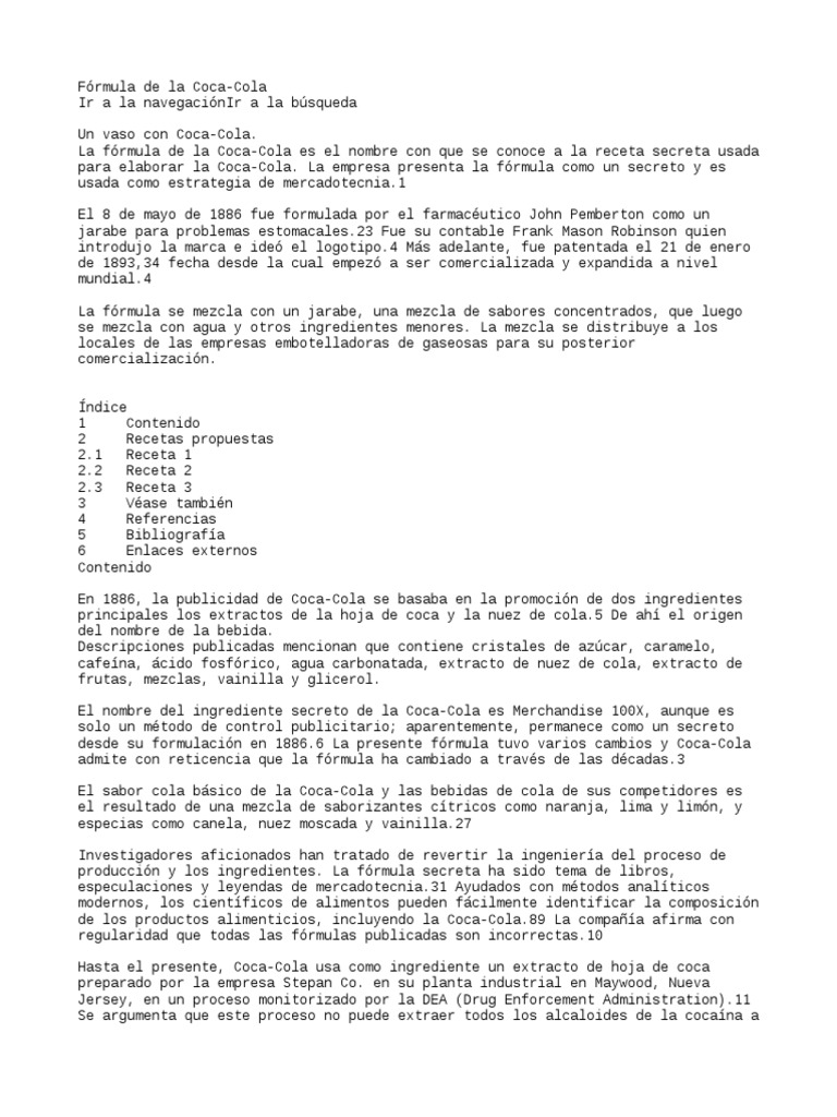 Fórmula de La Coca-Cola | Descargar gratis PDF | Reajuste salarial ...