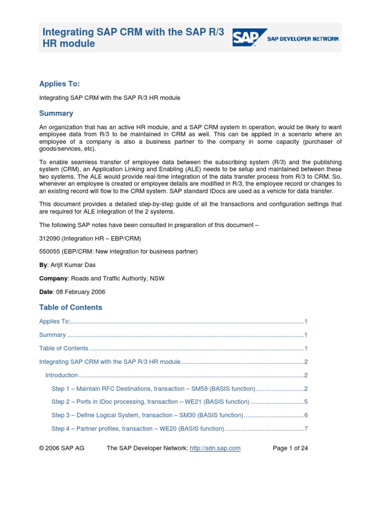 Integrating SAP CRM With The SAP R3 HR Module | PDF | Sap Se ...