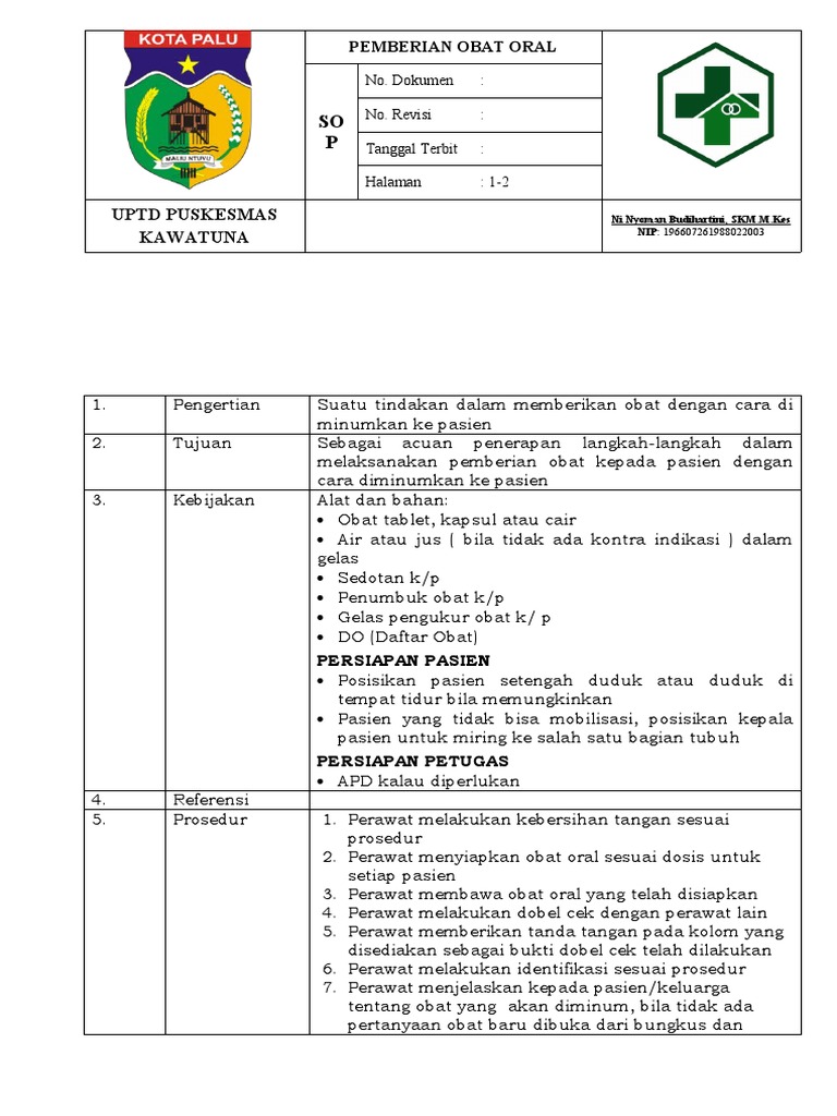 SOP Pemberian Obat Oral | PDF