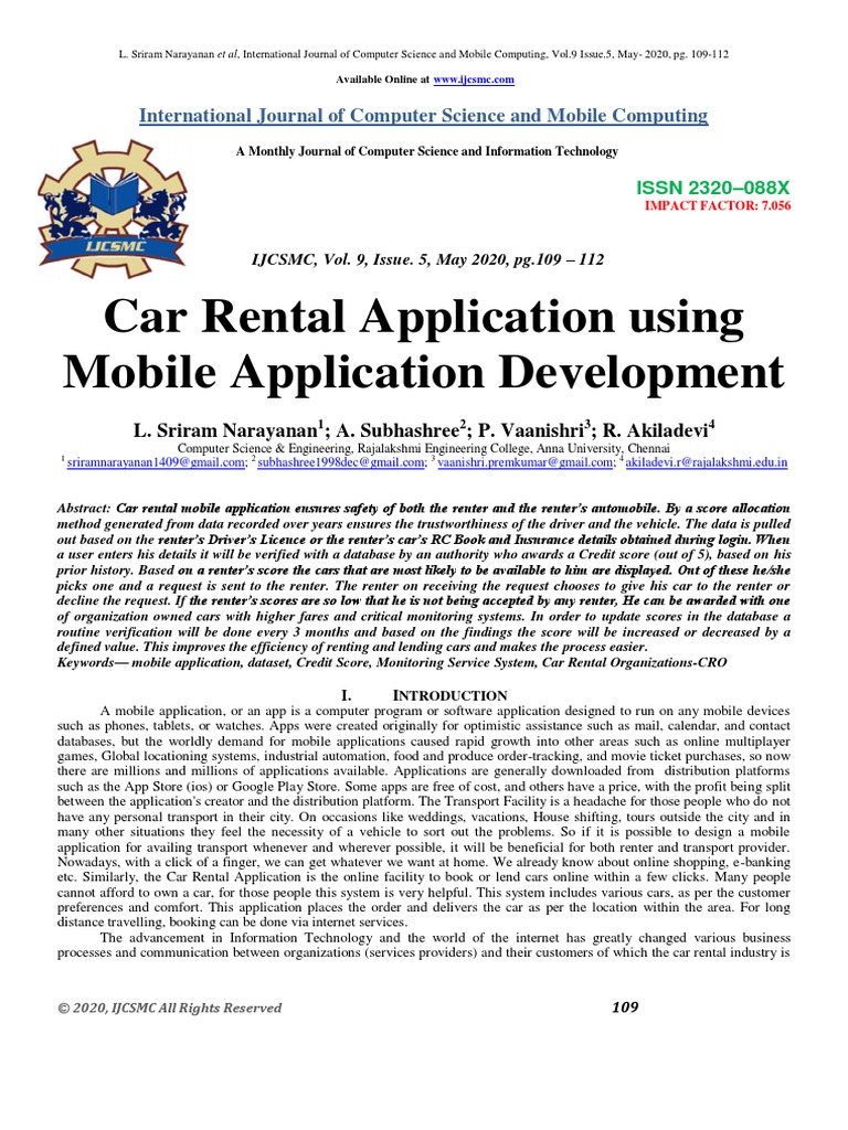 Car Rental Application Using Mobile Appl | PDF | Mobile App | Databases