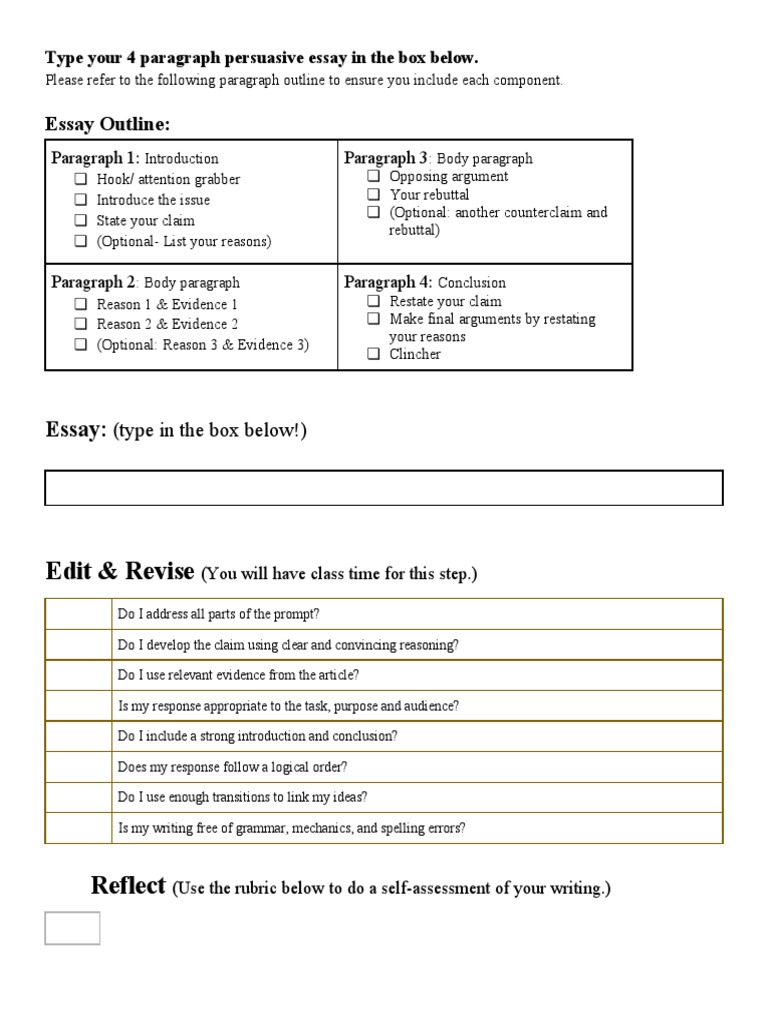 Persuasive Essay Rubric | PDF | Essays | Reason