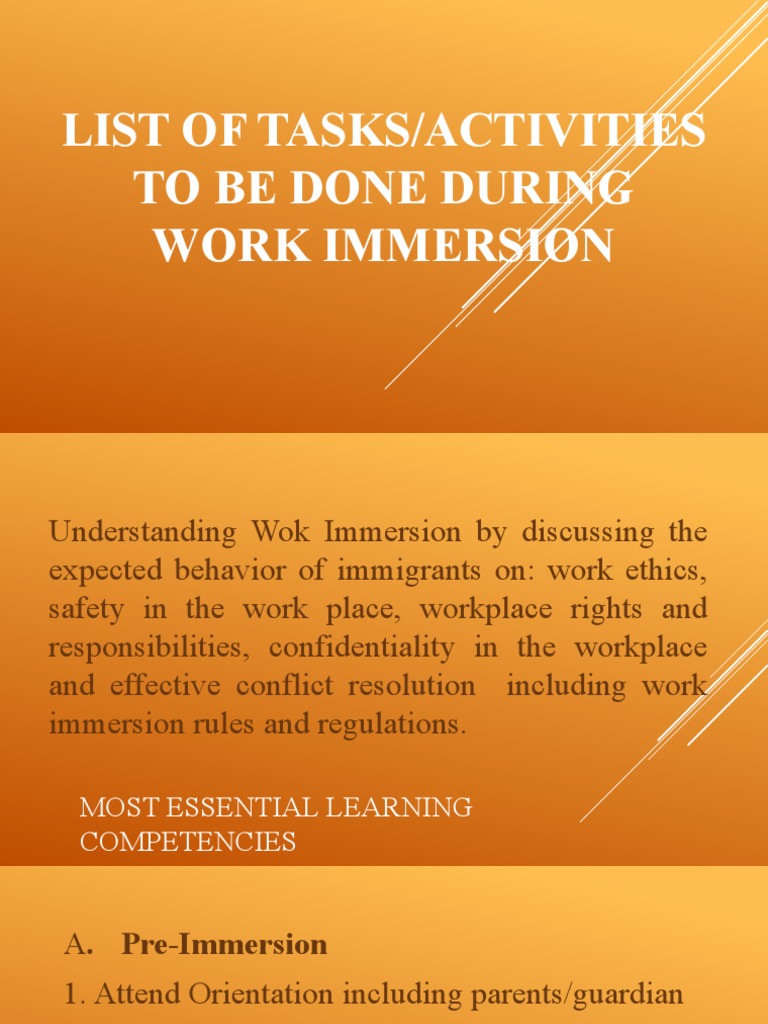 List of Tasks/Activities To Be Done During Work Immersion | PDF