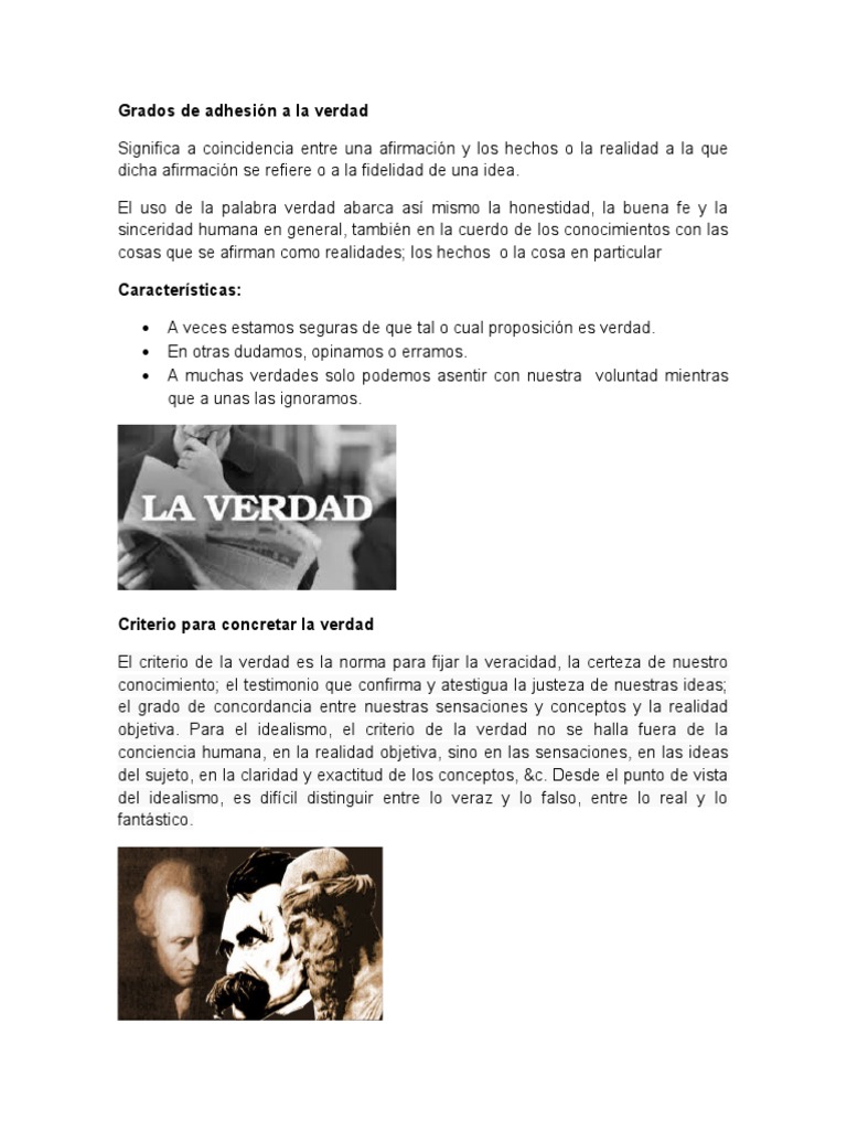 Grados de Adhesión A La Verdad | PDF | Verdad | Realidad