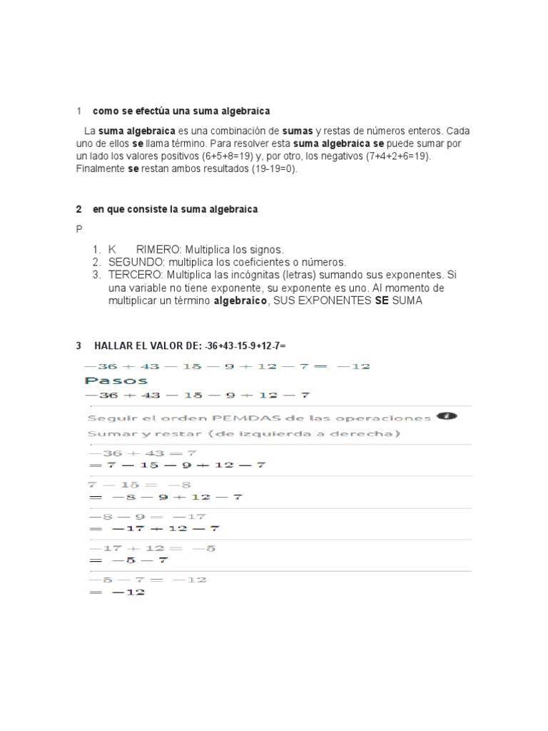 En Que Consiste La Suma de Algebraica | PDF