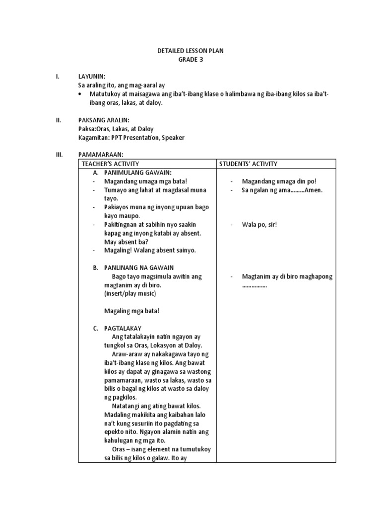 Detailed Lesson Plan g3 | PDF