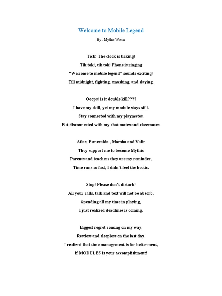 Mobile Legend Poem | PDF