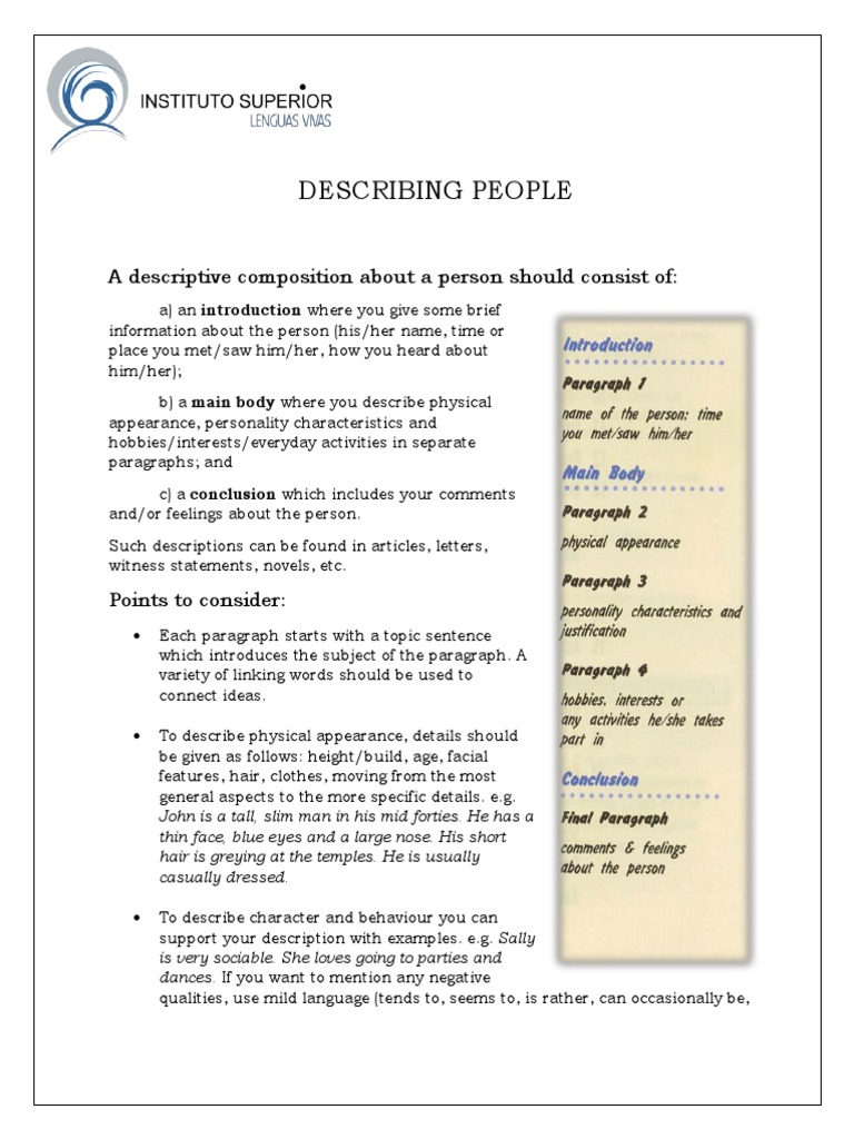 Describing People: A Descriptive Composition About A Person Should ...