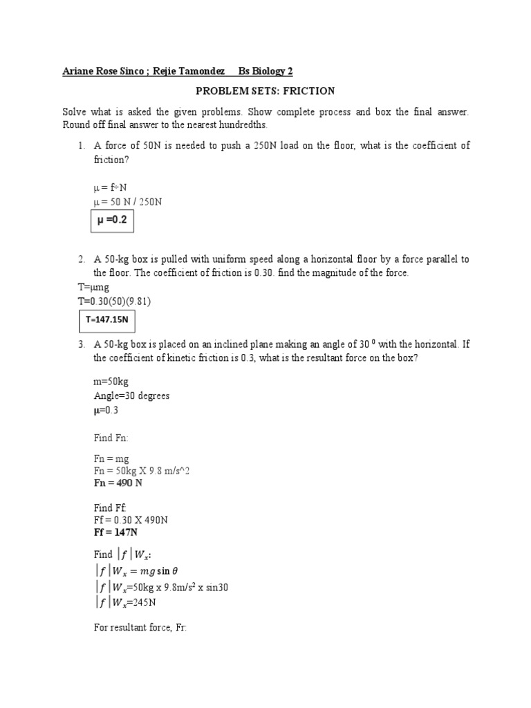 Problem Sets - Physics | PDF | Friction | Force
