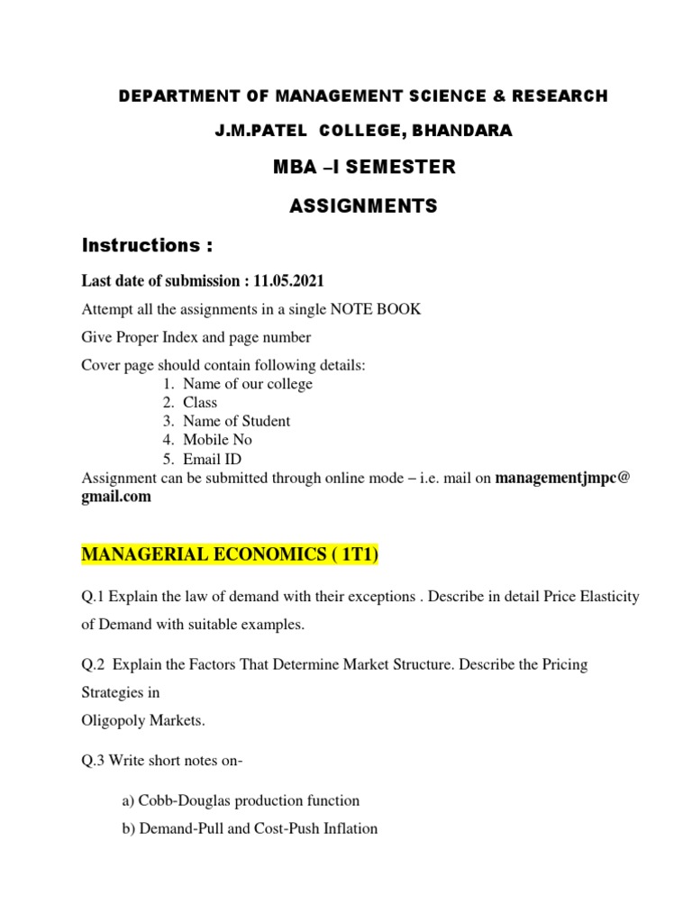 Assignments Mba I Sem W 2020 | PDF | Financial Statement | Statistics